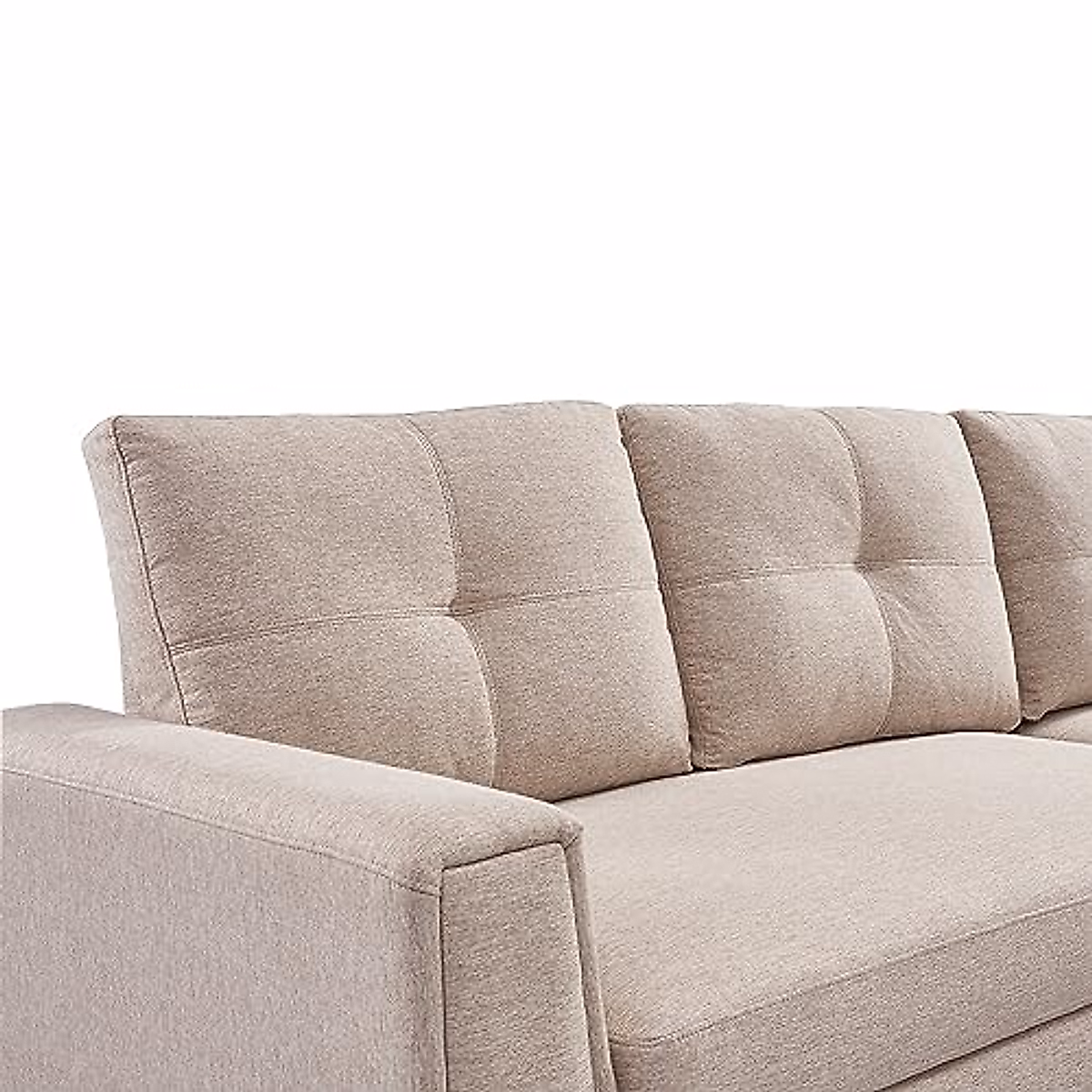 American Furniture Classics Beige Tufted Sectional Chaise Sofa Sleeper with Storage, 92" x 59" x 36"