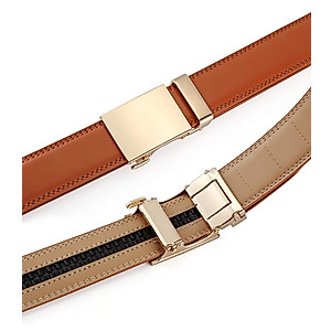 guvoosm Men's Belt Ratchet Leather Dress Suit Casual Jeans Belts -Trim to fit-35cm wide-505-TAN-110