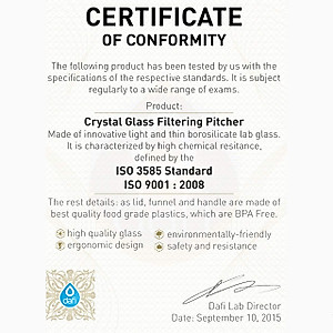 DAFI Glass Water Filter Pitcher with Alkaline Filter | 64 oz | waterdrip Water Purifier for Drinking Water, Clearly Filter jug, Water purifer | White LED, BPA-Free | Made in Europe