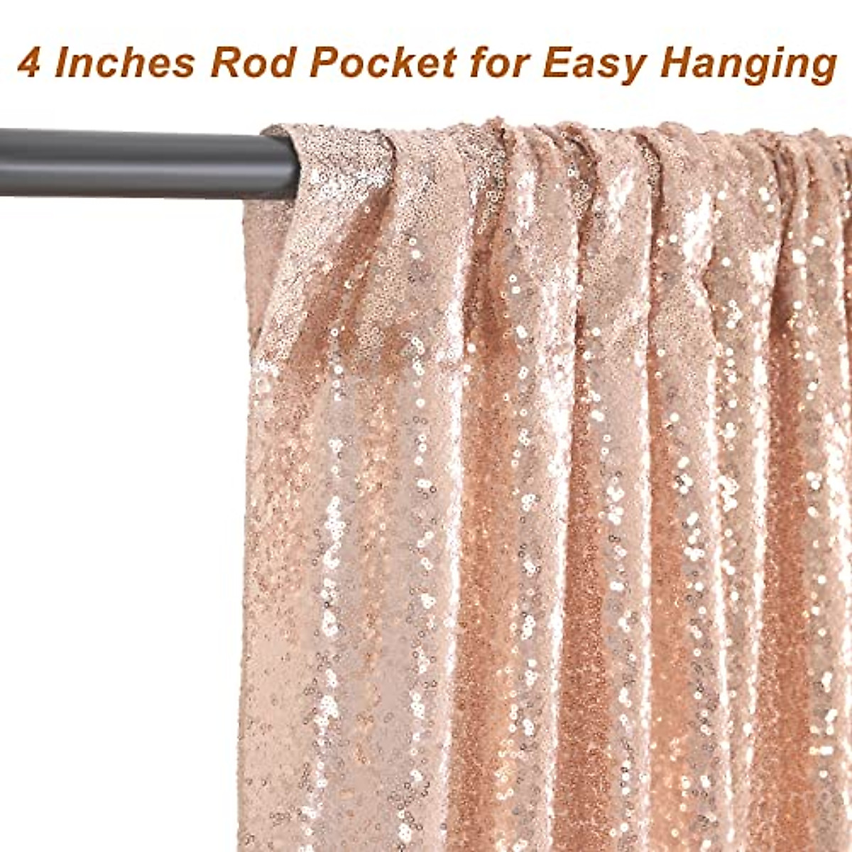 Rose Gold Backdrop Curtains 2 Pieces 2ftx8ft Sequin Fabric Backdrop Glitter Prom Drapes Baby Shower Background Backdrops