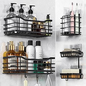 BCHWAY FAMILY Shower Caddy 5 Pack, Adhesive Shower Organizer for Bathroom Storage and Home Decor Kitchen No Drilling, Rustproof Stainless Steel Bathroom Organizer, Shower Shelves for Inside