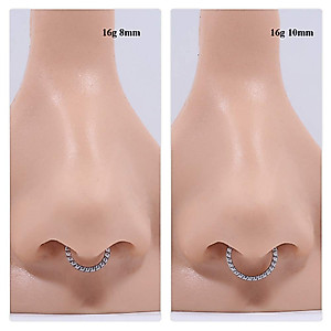 16g 8mm Septum Rings for Women 316L Surgical Steel Septum Clicker 16 Gauge Septum Jewelry CZ Daith Earring Hoop Hypoallergenic Daith Piercing Jewelry Cubic Zirconia Gem Hoop Silver Piercing Earring