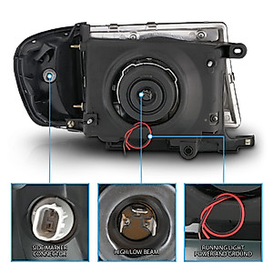 AmeriLite for 1998-2000 Toyota Tacoma 4WD Pickup LED Tube Black Reaplcement Headlights + Corner Light Set - Passenger and Driver Side