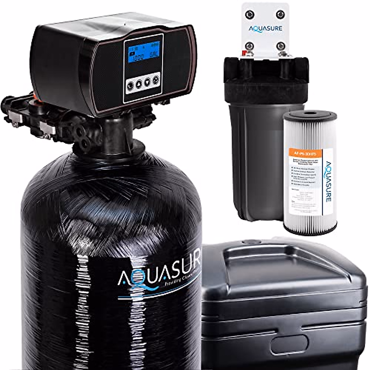 Aquasure Harmony Series 48,000 Grain Water Softener with Fine Mesh Resin for Iron Removal and Pleated Sediment Pre-Filter (48,000 Grain)