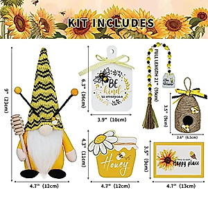 Bumble Bee Tray Decor Set, Gnome Tiered, Farmhouse Decor, Gnome Plush, 3 Signs, Bee Hive, Wood Garland, Rustic Kitchen Decor,Spring Summer Tray Décor, 6PCS
