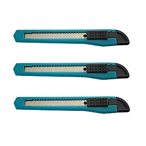 MotoProducts 3 Turquoise Blue Small Retractable Utility Knife Wholesale 5 inch Manual Lock Box Cutter Snap Off Blade