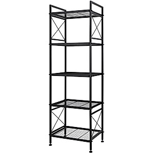 YOHKOH 5 Tier Metal Storage Rack Closet Shelves,Standing Storage Shelf Units for Laundry Bathroom Kitchen Pantry Closet(Black,17.0L x 12.9W x 53.3H)