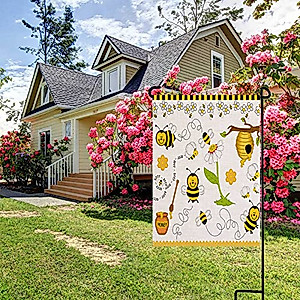 Uanvaha Bee Garden Flag Decor Cartoon Flower Honey Sunflowers Green Leaves Yellow Nest Funny Animal Burlap Banner Flags for Yard House Lawn Patio Outdoor Decorations 12.5X18 Inch
