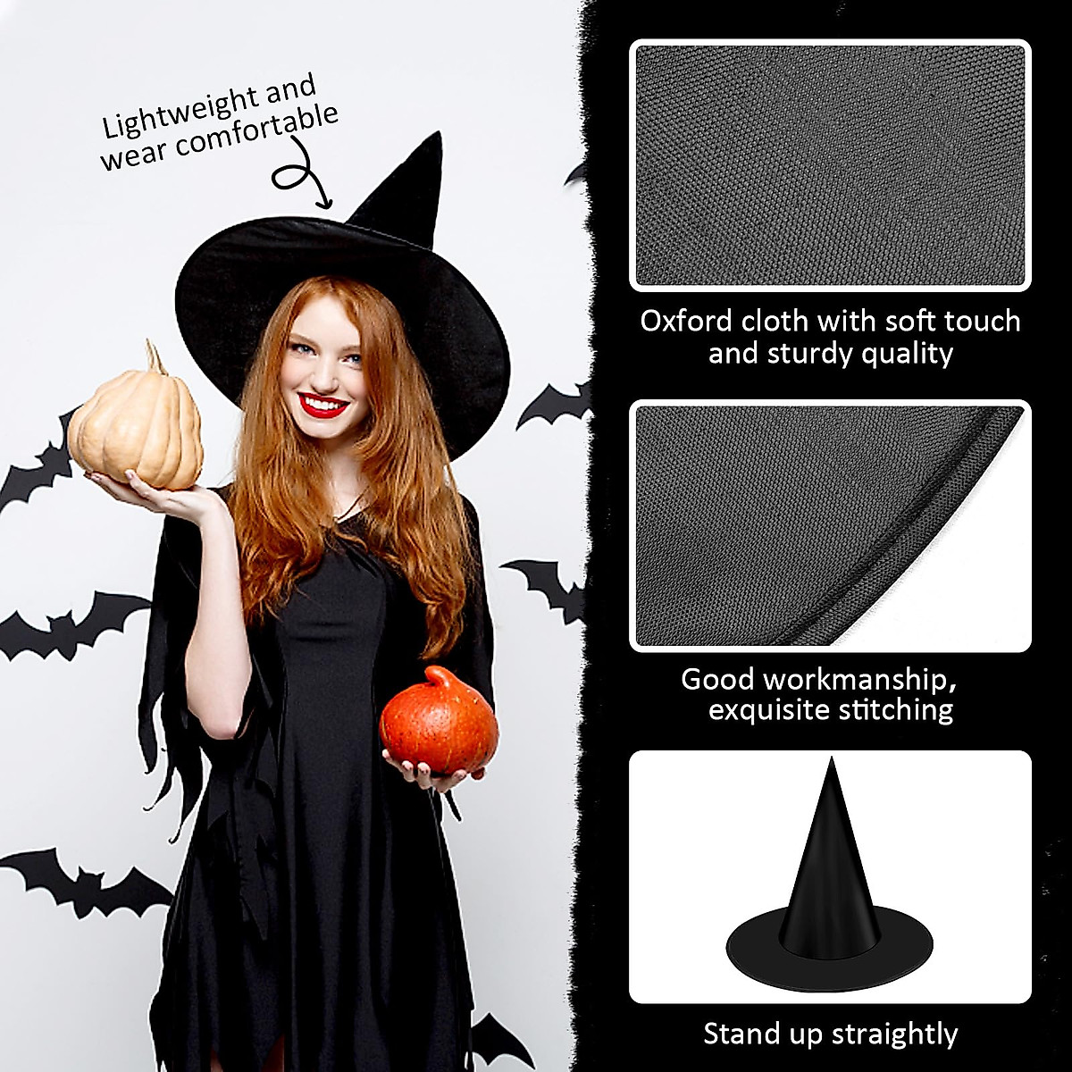 ZMCINER 12 Pcs Halloween Black Witch Hats Decorations Hanging Witch Hats with 100 Yards Rope for Halloween Witch Costume Accessories and Halloween Party Decorations