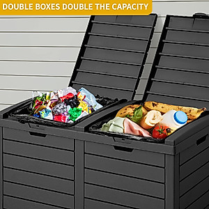 DWVO Outdoor Large Resin Trash Can, 62 Gallon Classified Hideaway Garbage Bins with Dual Lid and Drip Trays for Porch, Backyard, Deck, Patio, Poolside, Easy to Clean, 248 Quart, Black