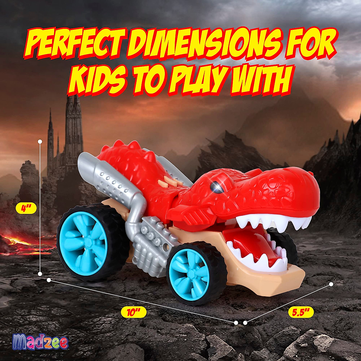 Madzee Monster Vehicle (T-Rex) - Battery Powered Truck with Lights & Sounds - Great Dinosaur Toys for Boys and Girls Ages 3+, Perfect Toddler Gift Birthday Party, Christmas