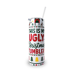 Hogg Christmas Tumbler with Lid and Straw 20oz, Ugly Christmas Sweater Funny Tumblers for Women, Holiday Gifts for Adults, Christmas Coffee Mugs, Christmas Cups, Holiday Tumbler