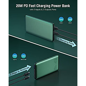 EnergyCell Portable Charger,20W PD&QC 3.0 10000mAh Slimmest Fast Charging Power Bank with USB C Input/Output Battery Pack Compatible with iPhone 12/X/XR Samsung S20/S10 and More