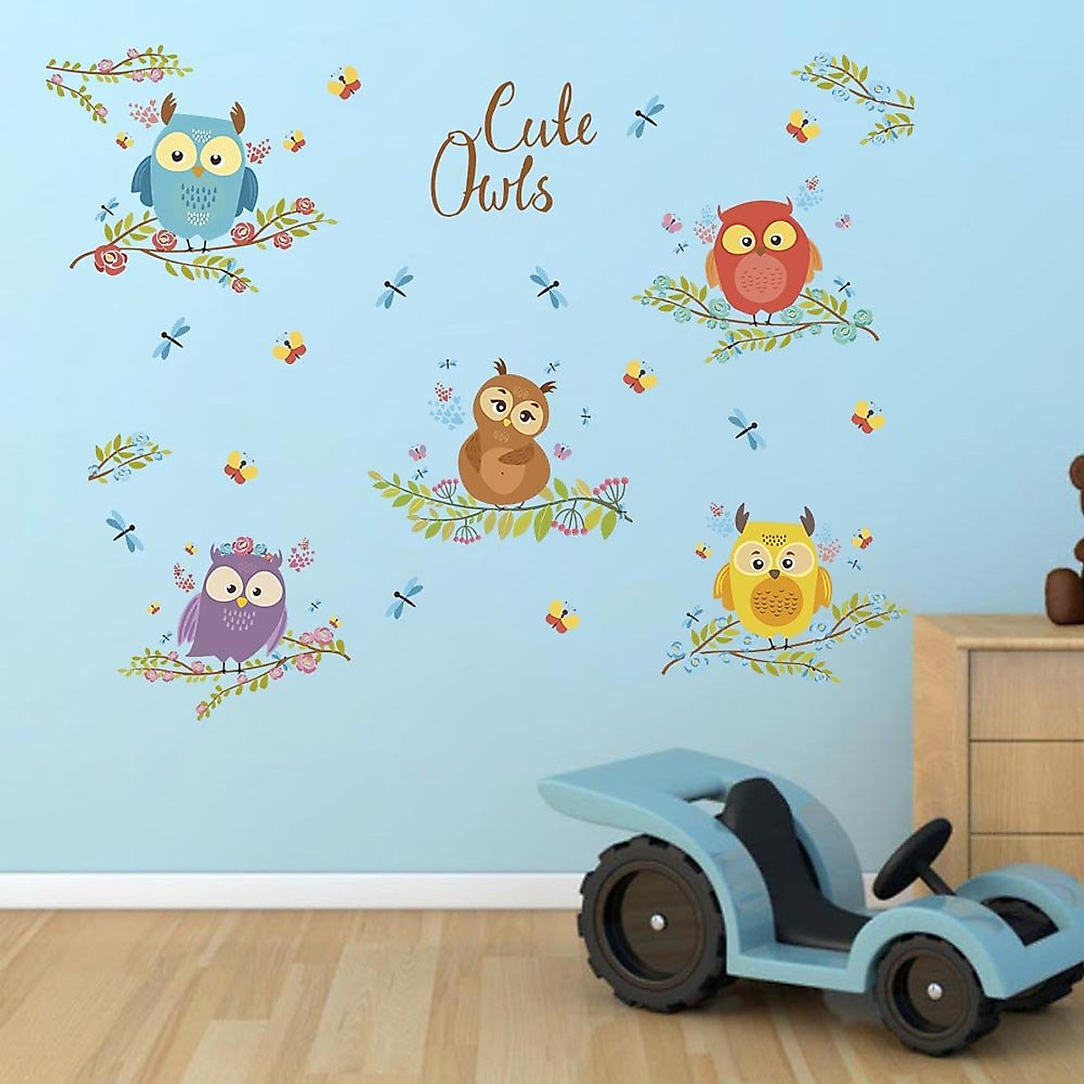 Amaonm Cute Owls Wall Decals 5 Owls on The Tree Branch Wall Stickers Removable DIY Butterfly Wall Decor Peel Stick Art for Home Walls Kids Bedroom Girls Nursery Room Living Room Bathroom Decoration