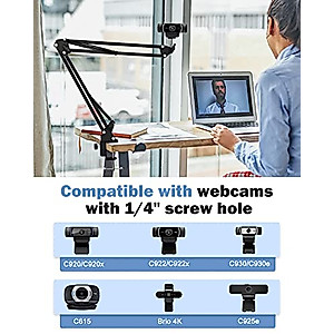 Boseen Webcam Stand Desk Mount - Suspension Boom Scissor Arm Webcam Holder with Desk Clamp Mount for Logitech Webcam C920 C922 C922x C920S C930e C930 C615 Brio 4K and Other Devices with 1/4" Thread