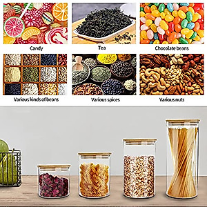 SIXAQUAE Glass Food Storage Containers Jar Seal Bamboo Lids 2 Packs 600ml Airtight Canister Organization Sets Stackable