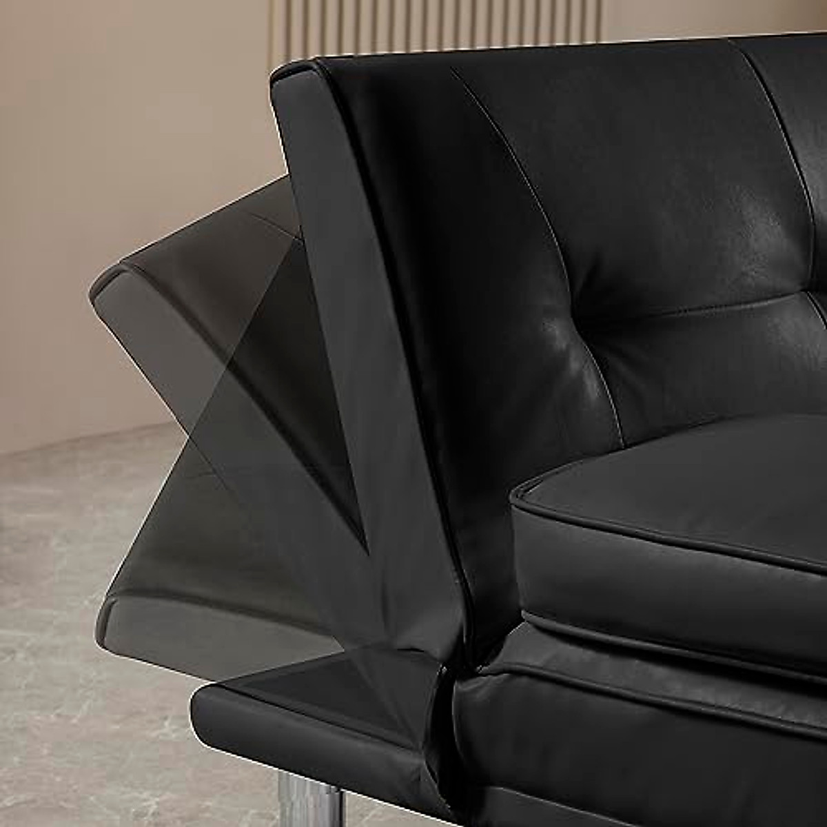 Majnesvon Modern Leather Futon Sofa Bed,Convertible Folding Couch Recliner,Sleeper Loveseat for Small Space,Apartment Office Dorms,with Cup Holders and Removable Armrest (Black-New)