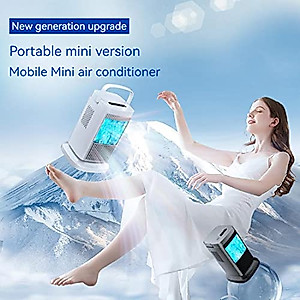 Portable Air Conditioner，Semiconductor Mini Air Conditioner 85W，With Water Stripe Aurora Night Light Personal Air Conditioner，Small AC Fan 4-Speed Silent for Desk，Home，Bedroom，Room，Office，Travel-White