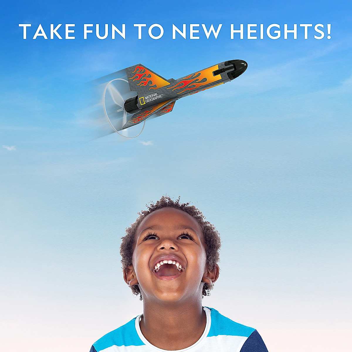 NATIONAL GEOGRAPHIC Rocket Launcher for Kids – Patent-Pending Motorized Air Rocket Toy, Launch up to 200 ft. with Safe Landing, Kids Outdoor Toys & Model Rockets, Gifts for Boys and Girls, Space Toys
