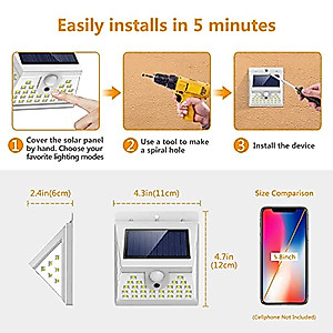 Solar Lights Outdoor Motion Sensor w/ 3 Lighting Modes, 270° Wide Angle Lighting, IP65 Waterproof. Bright Wireless Security Flood Light for Deck Garage Yard Porch Fence(40 LED, 5500K, 4 Pack, White)