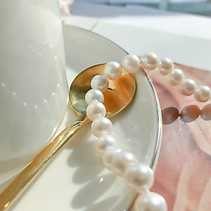 Freshwater Cultured Pearl Set Jewelry for Women Includes Pearl Bracelet, Stud Earrings and Drop Dangle Earrings High Luster AAA Quality Genuine Round White Pearl Strand Necklace Set Mother