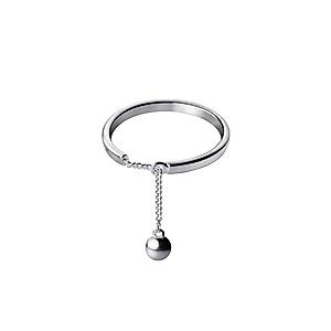 Simple Dangling Ball Stacking Rings Sterling Silver 925 for Women Adjustable Minimalist Dangling Charm Threader Tassel Chain Promise Eternity Ring Finger Band (White Gold)