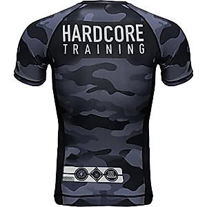 Hardcore Training Camo 2.0 Rash Guard Short Sleeve Men's Compression Long Sleeve MMA No-Gi Tight BJJ Grappling Base Layer Fitness XL