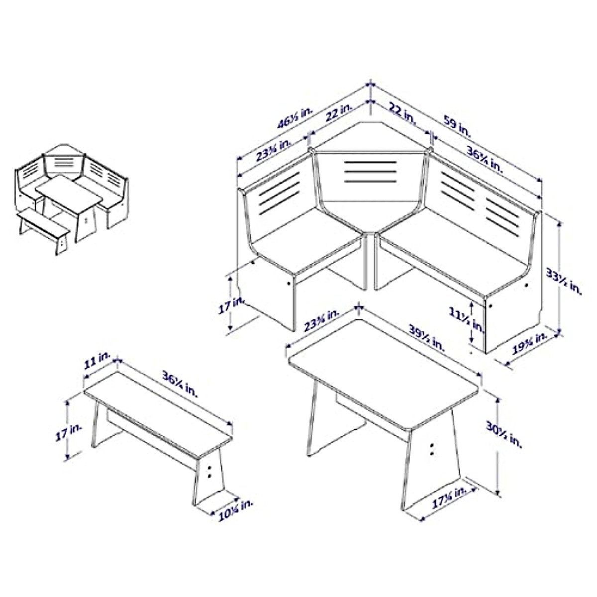 Urban Home Furniture Chapman 2 Tone Natural/Grey Solid Wood Corner Dining Set, Reversible Breakfast Nook