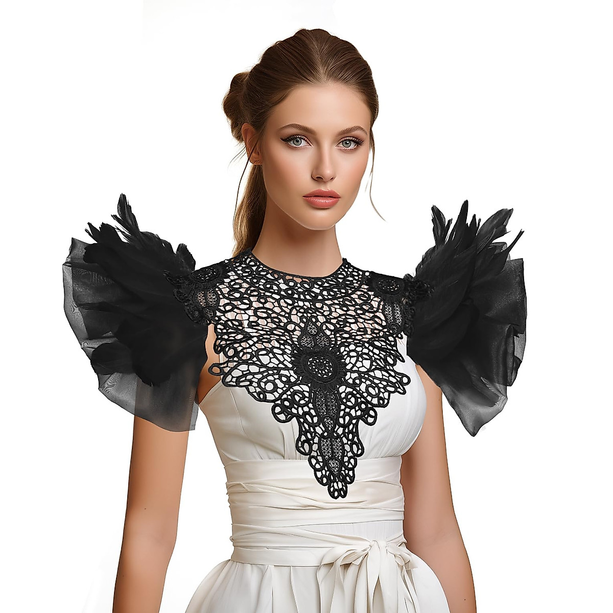 HOMELEX Shoulder Pad with Feathers Wings Halloween Feather Harness Carnival Costumes for Women Masquerade Raven Costume