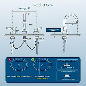 Cinwiny Widespread Bathroom Faucet for Sink 3 Hole 8 inch Deck Mounted Vanity Faucet 2 Handles Bathroom Sink Faucet with Pop up Drain,Polish Chrome,C-Handle
