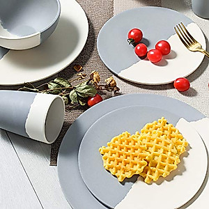 LEKOCH 8 pcs Grey White Bamboo Dinnerware Set,Eco-friendly Reusable Bamboo Outdoor Dinnerwareses for 2 Person Bamboo Fiber Plate Dish Set