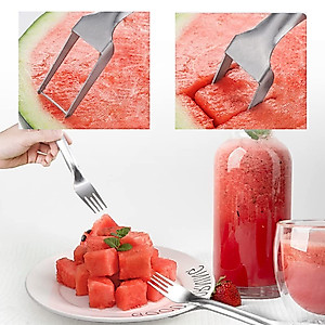 4-Pack 2-in-1 Watermelon Fork Cutter, 2024 New Watermelon Slicer Tools for Family Gatherings, Summer Watermelon Cutter, Fruit and Vegetable Tools, Stainless Steel Fruit Fork Cutter Knife for Camping