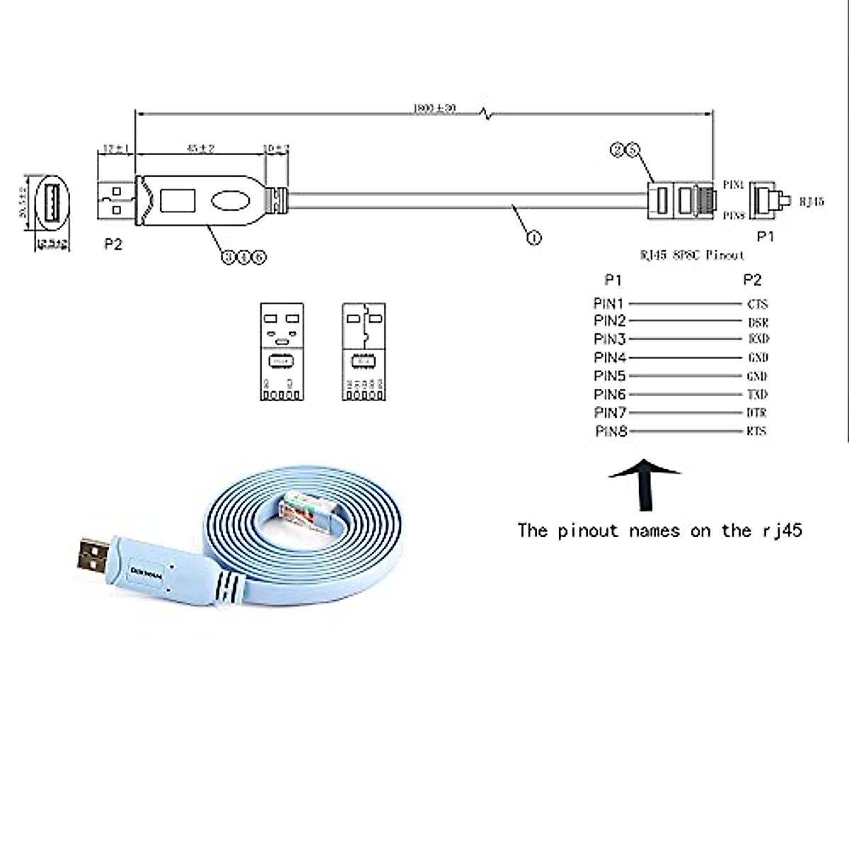 OIKWAN Console Cable,USB Console Cable, USB to RJ45 Console Cable with FTDI chip Compatible with Cisco, Huawei,HP,Arista,Opengear,Aruba，Juniper Routers/Switches for Laptops in Windows, Mac, Linux