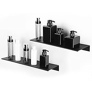 MITIME Floating Shelves Wall Mounted Set of 2, Aluminum Alloy Hanging Small Shelf 16 Inch Modern Shelves for Bedroom Bathroom Living Room Kitchen Office (16" Set of 2)