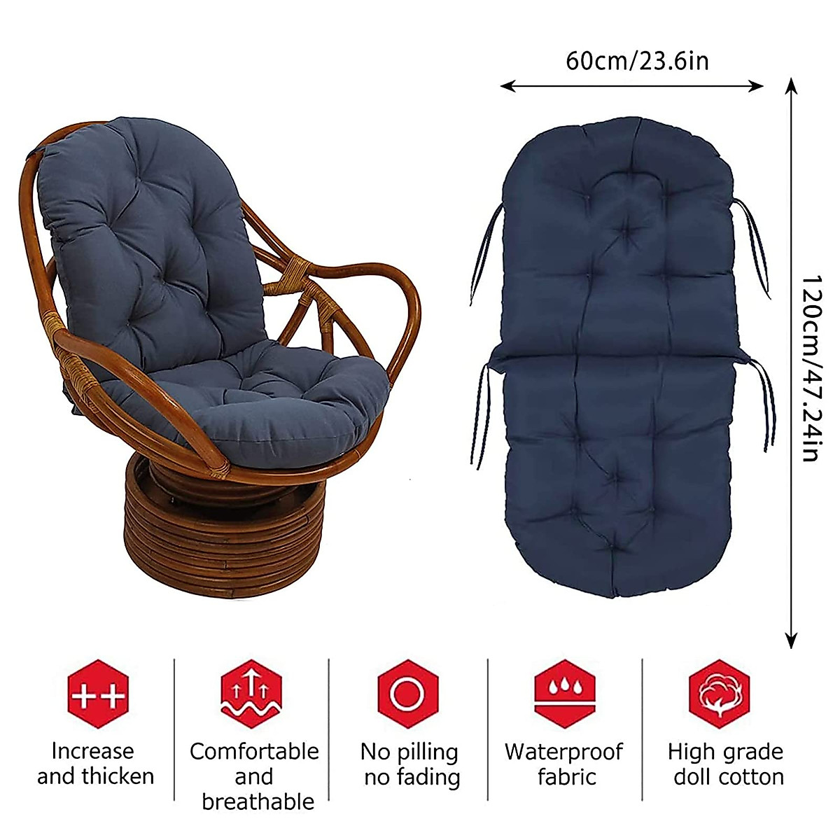 FUYAO Swivel Rocker Chair Cushion, Soft Thicken Washable Rocker Cushions Replacement for Outdoor/Indoor Recliner Rattan Folding Chair Garden Patio Mat