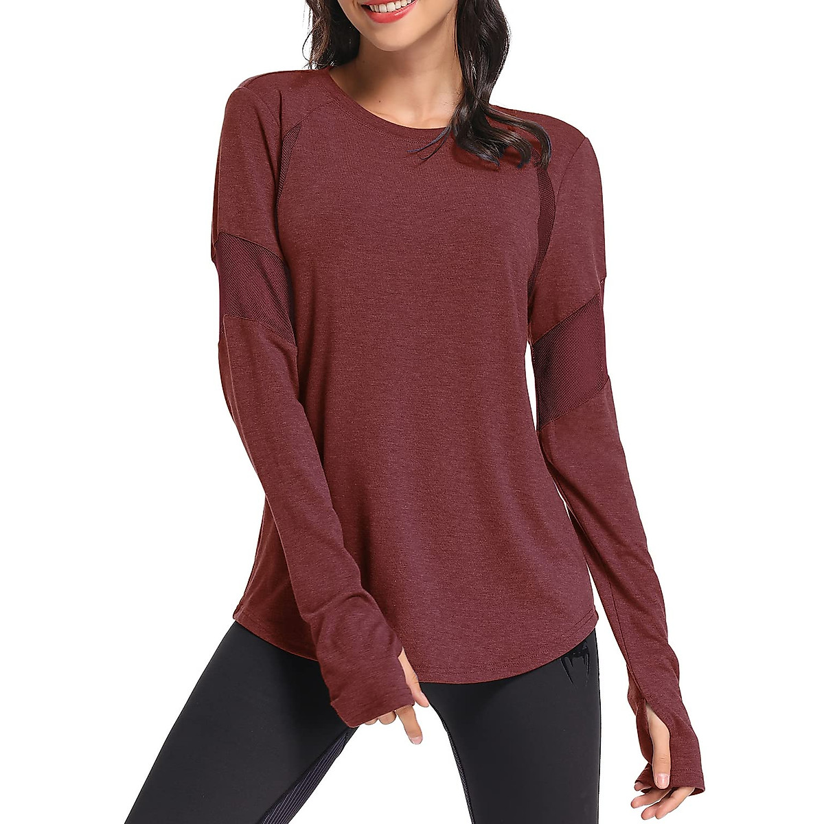 Muzniuer Womens Long Sleeve Workout Shirts-Plain Long Sleeve Tshirt for Women Yoga Sports T-Shirt Long Sleeve Breathable Shirts Activewear with Thumb Hole Red S