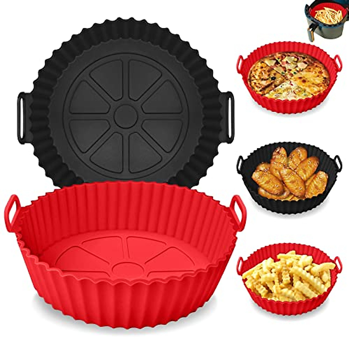 Air Fryer Silicone Pot, 2Pcs 8.6'' Air Fryer Silicone Liners Food Safe Non Stick Air fryer Basket Oven Accessories, Reusable Replacement of Parchment Liner Paper Fits 5.3QT or Bigger Air Fryer