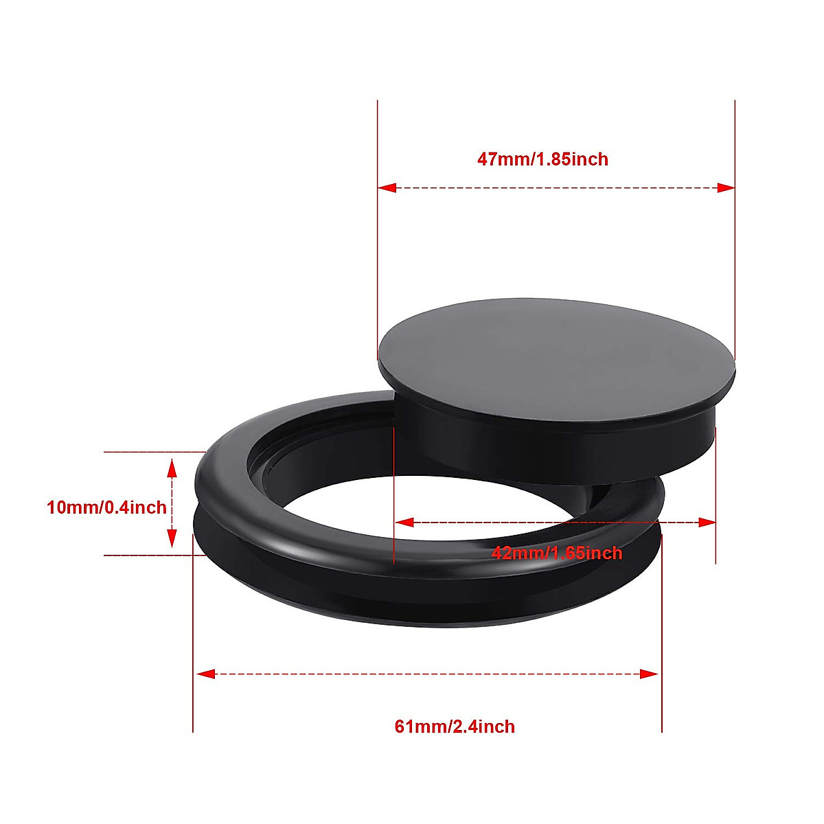 Maitys 4 Pieces Silicone Patio Table Umbrella Hole Ring Plug and Cap Set for Glass Outdoors Patio Table Deck Yard, 2 Inch (Black)