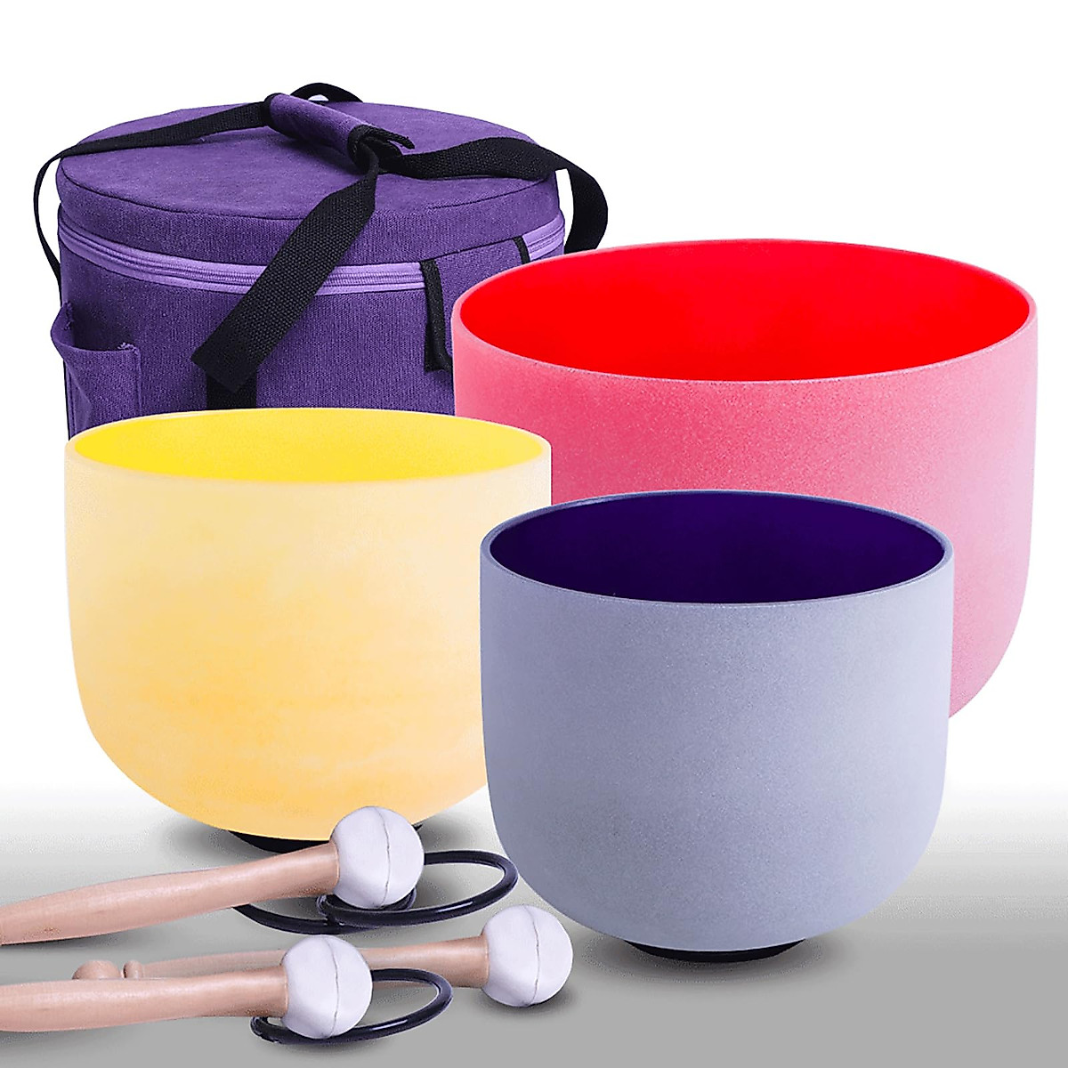 Colored Frosted Chakra set of 3 PCS 432 Hz 12 inch C 10 inch E 7 inch A note Quartz Crystal Singing Bowls + Canvas Bag