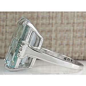 Zhiwen DOCCESTU Vintage Fashion Women 925 Silver Aquamarine Gemstone Ring Engagement Wedding Jewelry Size 5-11 (8#)