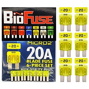 BioFuse Micro2 APT ATR 6-Piece 20A Automotive Car Fuses (Set of 6 Micro 2 Blade Fuses) Transparent and Clearly Marked