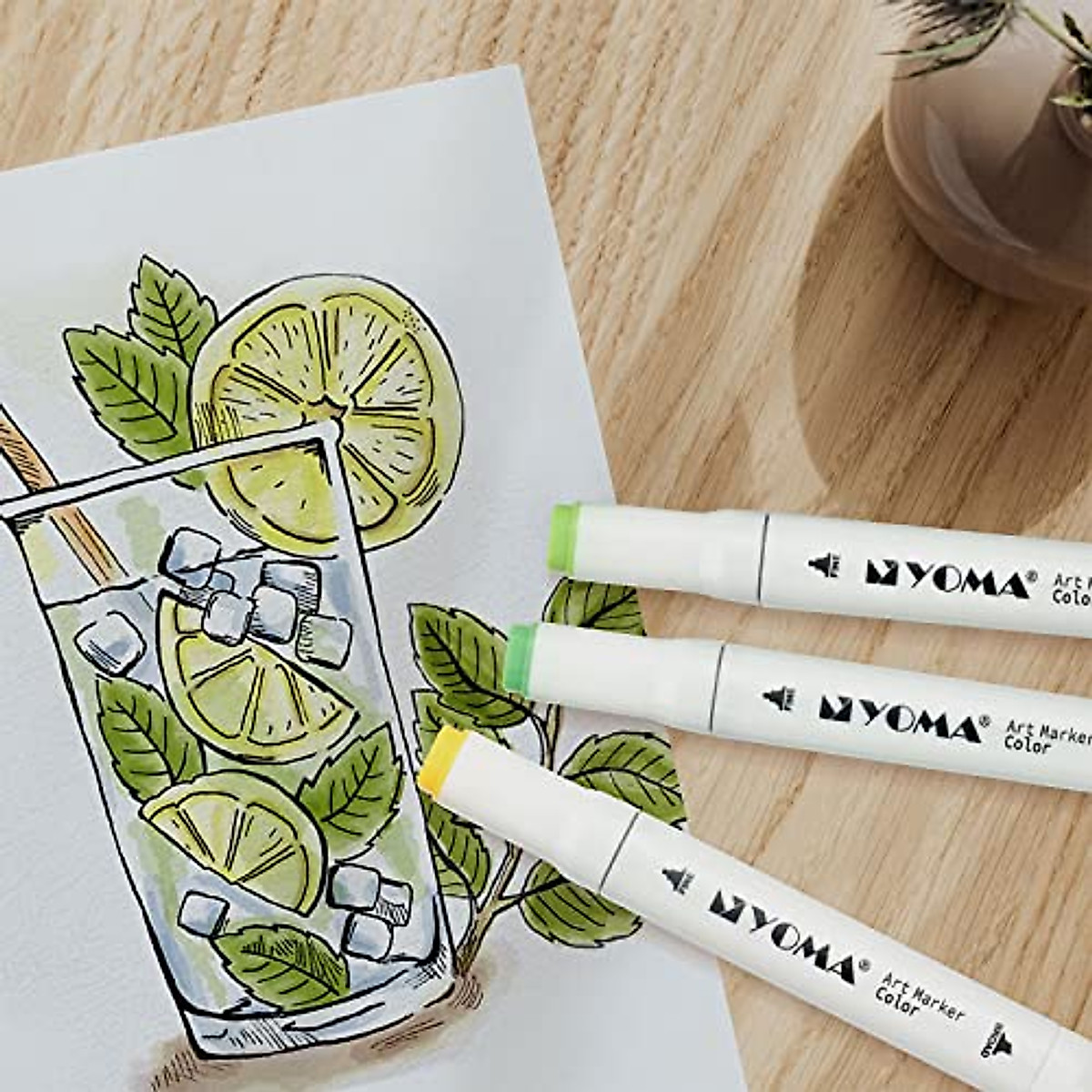Y YOMA 100 Colors Alcohol Markers Dual Tip Markers Art Markers Set, Unique Colors (1 Marker Case) Alcohol-based Ink, Fine & Chisel, White Penholder