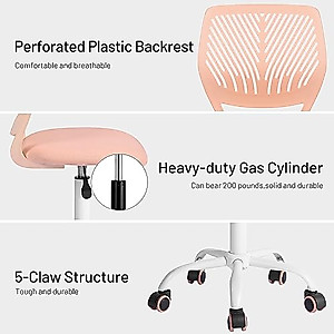 FurnitureR Desk Chair Small Study Chairs Armless for Child Kids Teens, Swivel Rolling Lightweight Task Chair with Wheels and Mesh Padded Cushion, Orange Rose