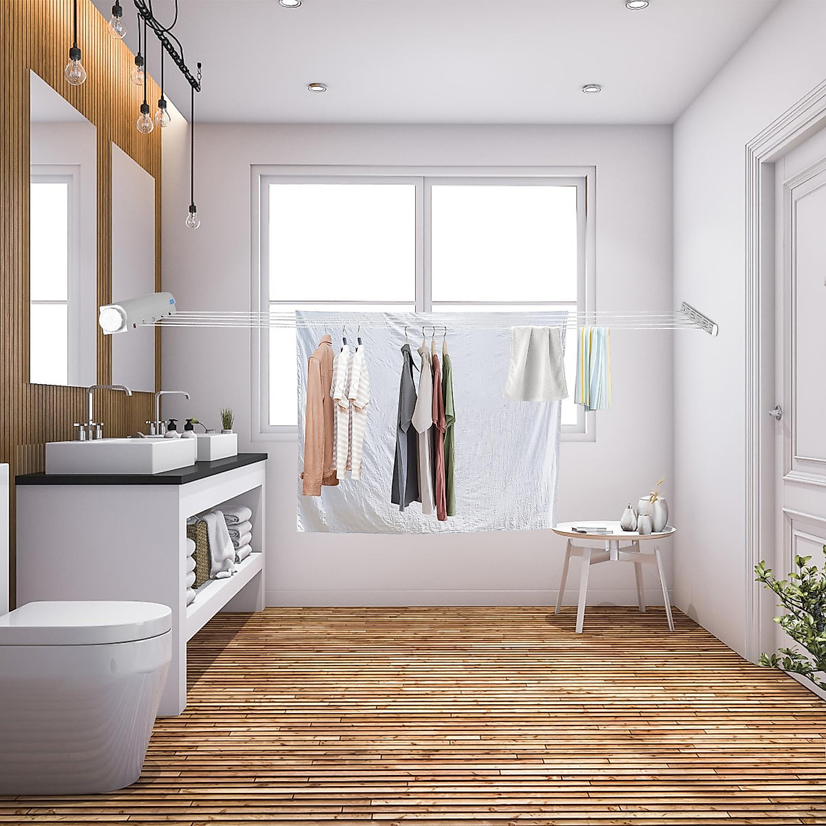 Estink Retractable Clothesline Kit, Plastic Modern Telescopic Retractable Clothesline Clothes Drying Rope Hanger for Indoor Outdoor Home Bathroom Laundry Drying Balcony Supplies (Five