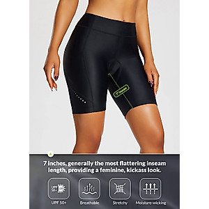 BALEAF Women's Cycling Shorts 4D Padded Bike Shorts Bicycle Biking Gear 7" Biker Shorts with Pockets UPF50+ Black S