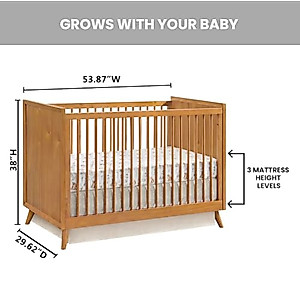 Oxford Baby Dawson Modern 3-in-1 Convertible Island Baby Crib, Honey Brown, Green Guard Gold Certified