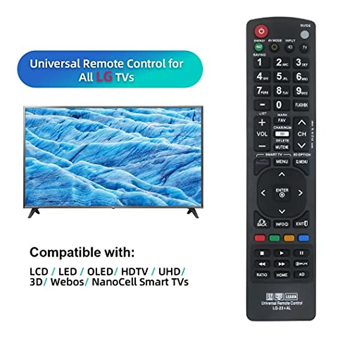 Nettech New LG AKB72915239 Universal Remote Control for All LG Brand TV, Smart TV - 1 Year Warranty(LG-23+AL)