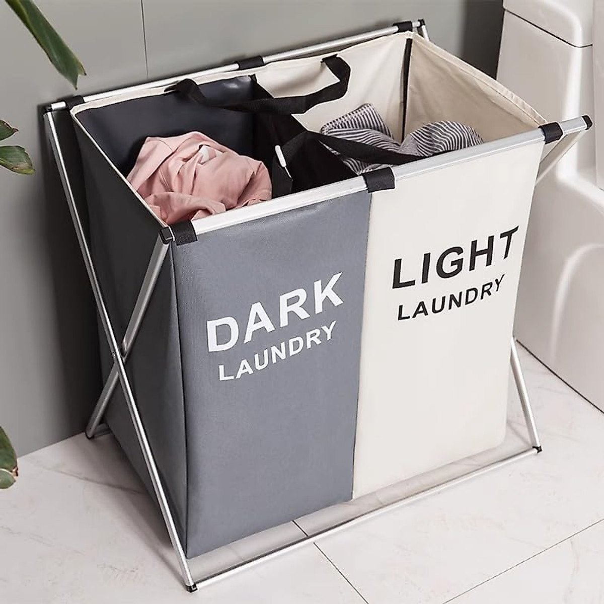 NOBLE HOME - Laundry Basket,Laundry Hamper,3 compartment laundry hamper,Dirty Clothes Hamper,bathroom accesories,Collapsible Laundry Baskets.Laundry Sorter,Hamper,Laundry Basket Sorter (2 SECTIONS)