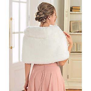 JEWEKY 1920s Bride Wedding Fur Shawls and Wraps Winter Bridal Faux Fox Fur Stoles and Scarfs for Women and Bridesmaids (A-White, US 4-14 (S-M))