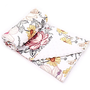 Crib Sheet Jersey Cotton, Floral Baby Blankets, Floral Toddler Blanket for Boys Girls, Dotted Backing, Double Layer, Crib Receiving Blanket, for Nursery/Stroller/Toddler Bed/Carseat, 30 x 40 Inch